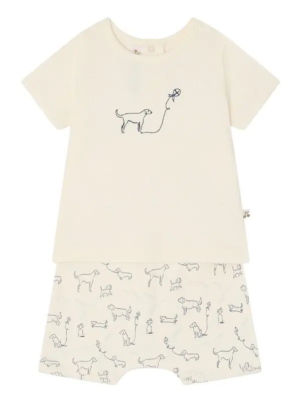 Bonpoint Printed Cotton Top And Shorts Set - Navy