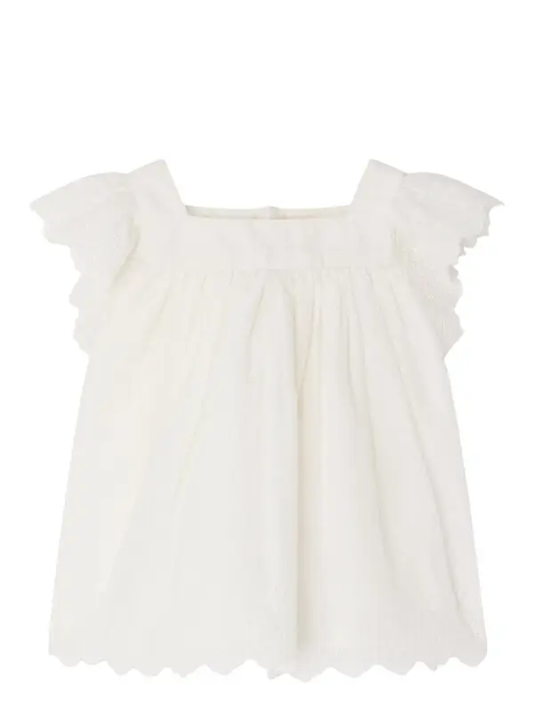 Bonpoint Cotton Embroidered Top With Ruffle Sleeves - White