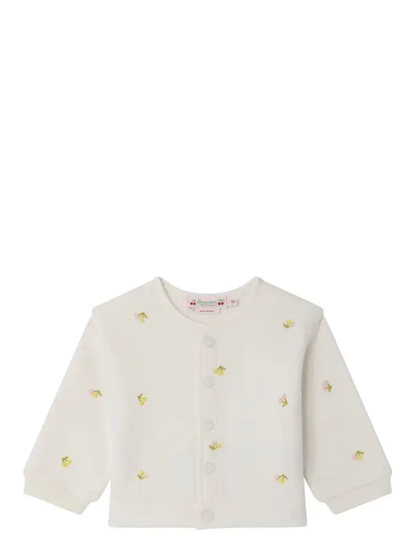 Bonpoint Embroidered Cherry Cotton Cardigan - Ivory