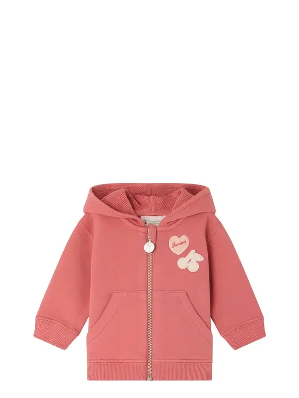 Bonpoint Cotton Embroidered Full Zip Hoodie - Pink