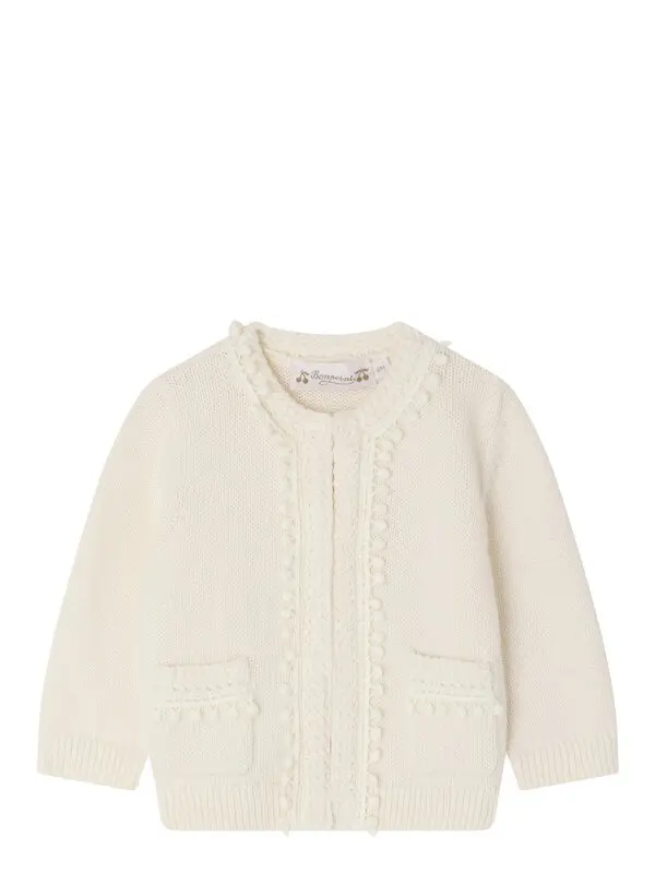 Bonpoint Cotton-cashmere Cardigan With Pompom Trim - Ivory
