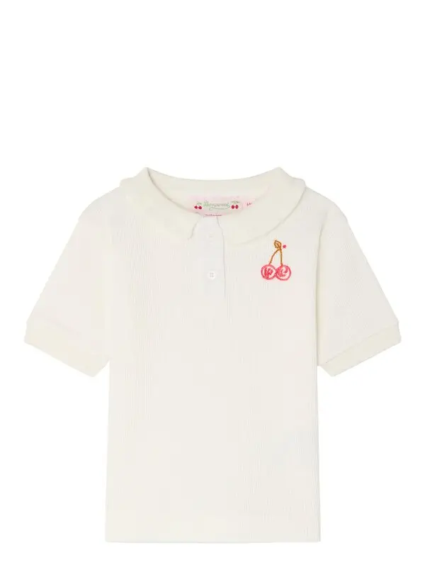 Bonpoint Cotton Embroidered Cherry Polo Shirt - White