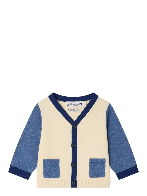 Bonpoint Cotton-cashmere Blend Cardigan With V-neck And Button Detailing - White