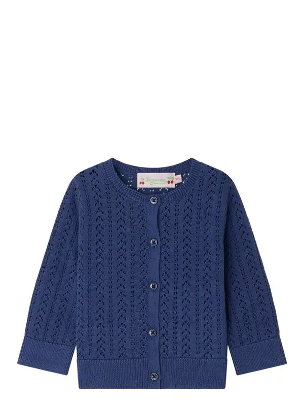 Bonpoint Cotton Cardigan With Intricate Stitching - Navy