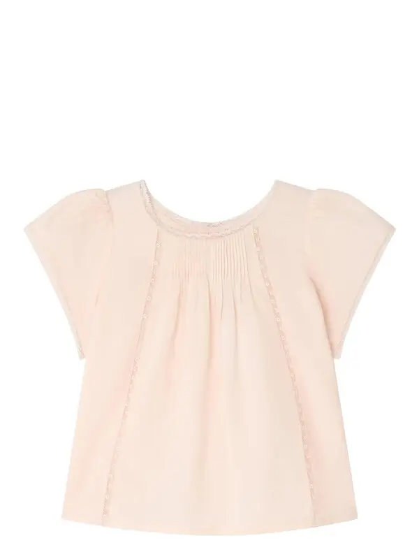 Bonpoint Cotton Blouse With Pintucks And Lace Trim - Pink