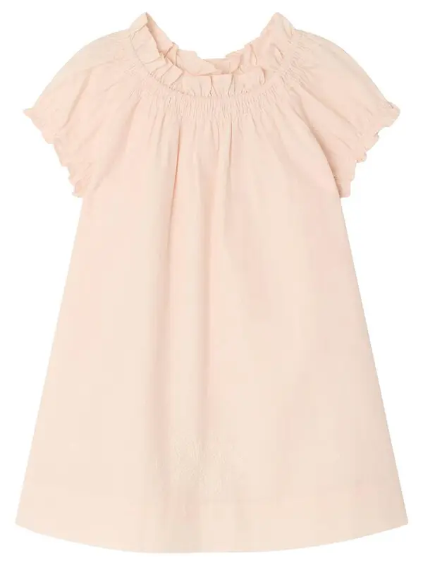 Bonpoint Cotton Dress With Button-up Fastening And Elasticated Trims - Pink