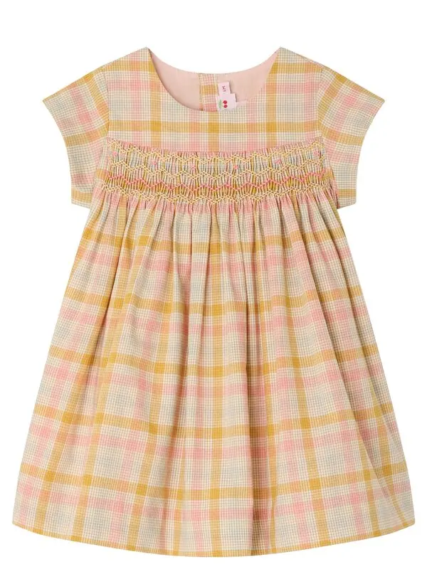 Bonpoint Cotton Check-print Smocked Dress - Pink
