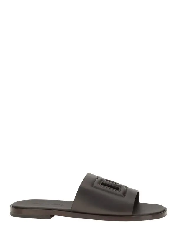 Dolce & Gabbana Embossed Logo Flat Sandals - Brown