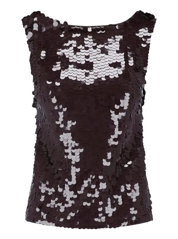 PAROSH Sequin Sleeveless Top - Brown