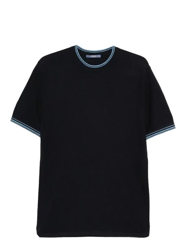 PEOPLE OF SHIBUYA Mini Sweater" Black Cotton Linen Blend Crewneck - Navy