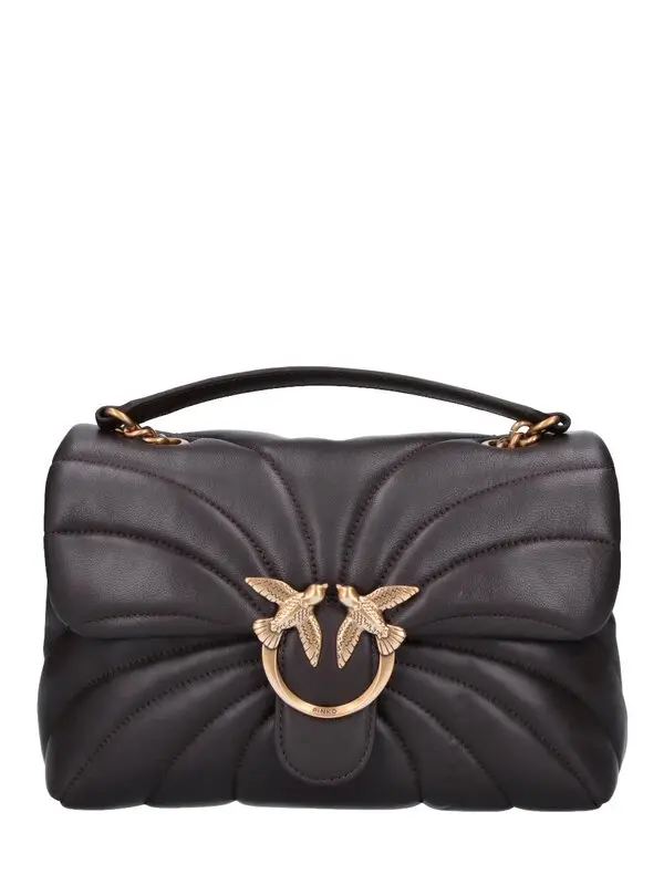 Pinko Mini Leather Shoulder Bag With Gold Tone Clasp - Brown