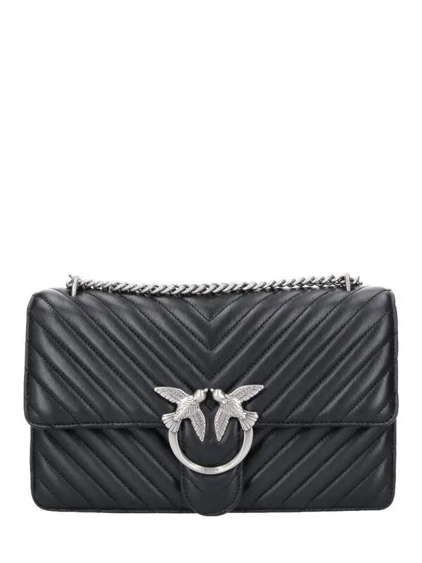 Pinko Quilted Leather Mini Shoulder Bag With Metal Chain Strap - Black