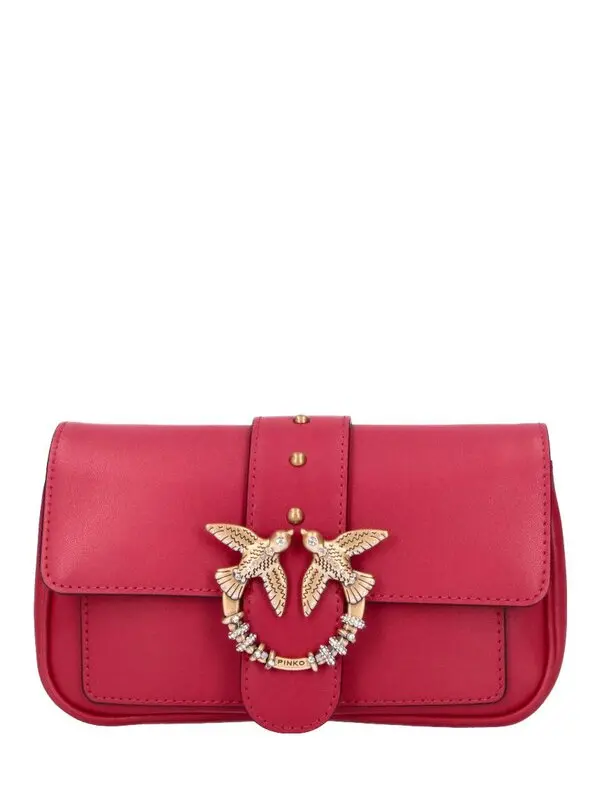Pinko Structured Leather Crossbody Bag With Logo Clasp - Red