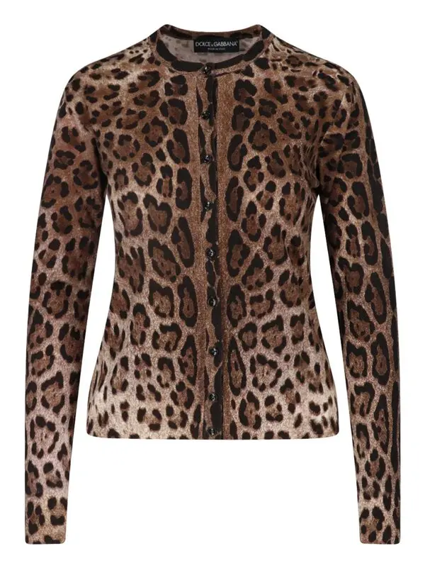 Dolce & Gabbana Leopard Print Virgin Wool Cardigan - Brown