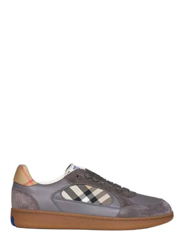Burberry Leather Lace-up Sneakers With Equestrian Knight Detail - Grigio