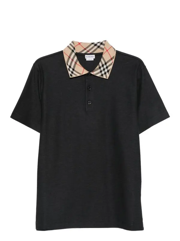 Burberry 100% Cotton Polo Shirt With Check-pattern Collar - Grigio