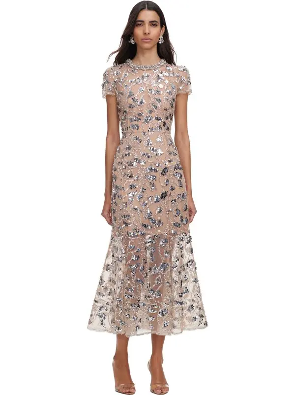 SELF-PORTRAIT Mini Dress With Sequined Embellishment - Argento