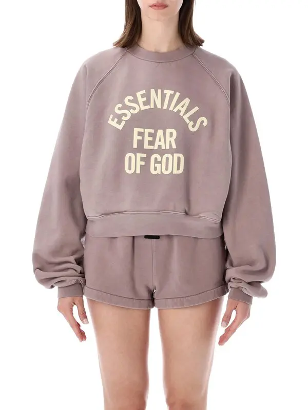 Fear Of God Cropped Graphic Crewneck Sweatshirt - Faded Mauve