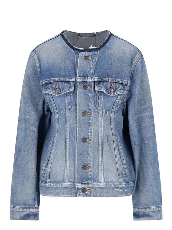 Balenciaga Cotton Jacket With Cowhide Trim - Blue