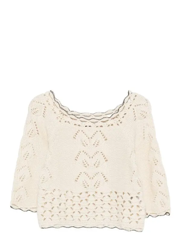 MARANT ETOILE Lua Cropped Crochet Knit Top - Beige