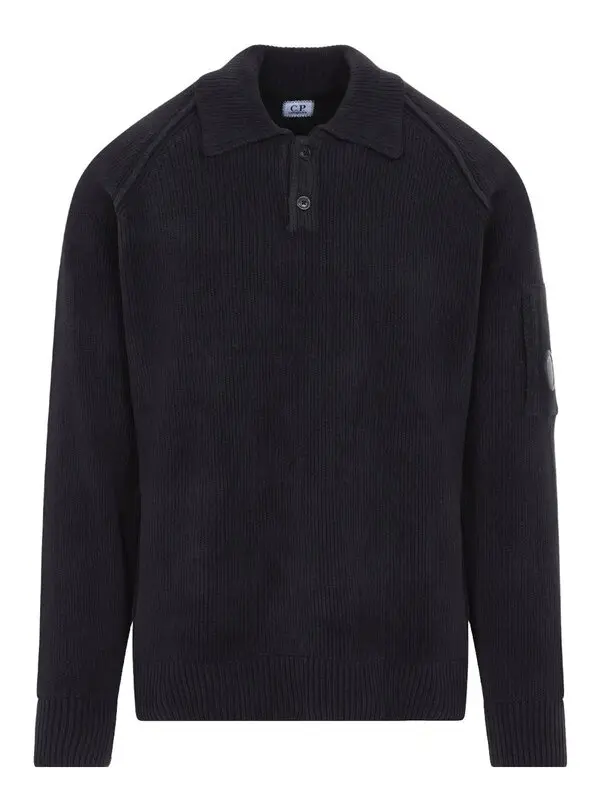 C.P. COMPANY Chenille Polo Sweater - Blue