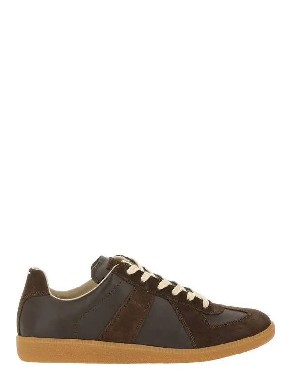 MAISON MARGIELA Replica Leather And Suede Lace-up Sneakers - Brown