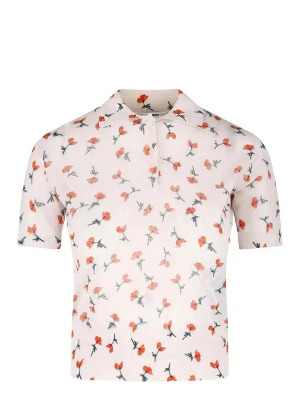 JIL SANDER Floral Print Short-sleeve Knit Polo - Pink