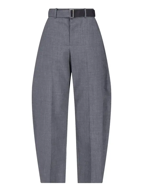 Sacai Tailored 100% Wool Trousers With Architectural Detail - Grey