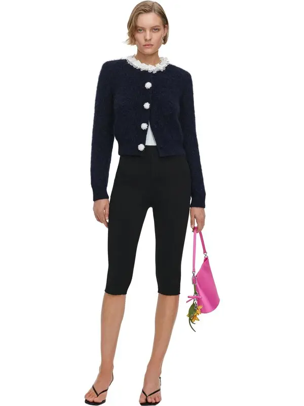SELF-PORTRAIT Alpaca-wool Blend Cardigan With Pearl Buttons - Blu