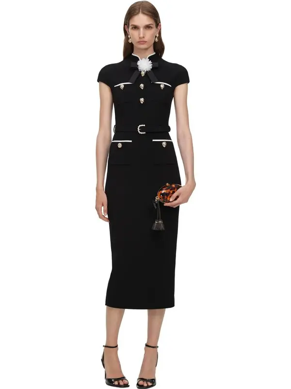 SELF-PORTRAIT Wool Belted Mini Dress With Decorative Buttons - Nero