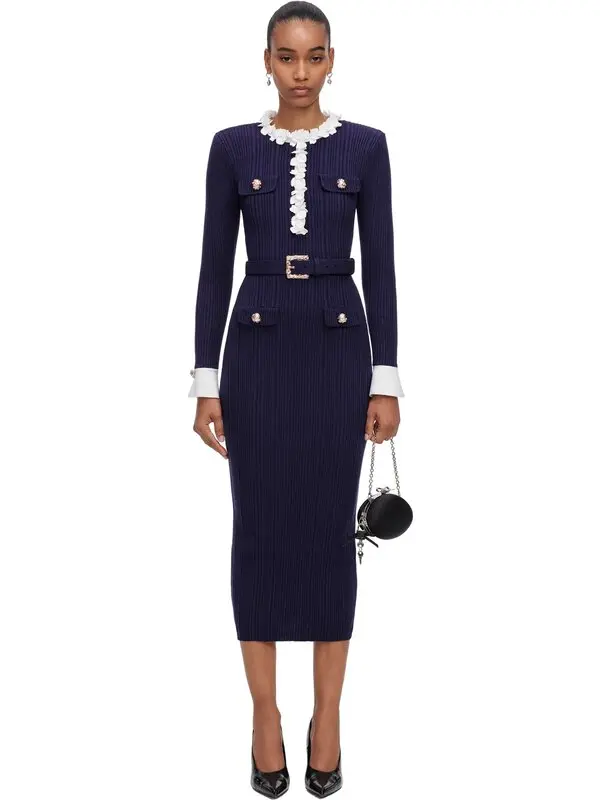 SELF-PORTRAIT Snap-front Mini Dress With Removable Straps And Belt - Blu