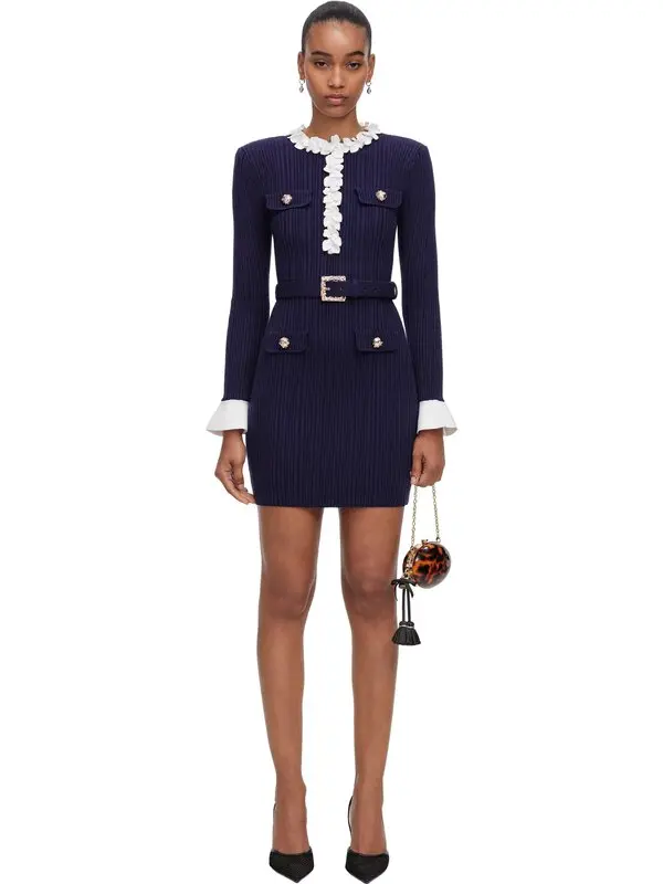SELF-PORTRAIT Mini Dress With Belt And Removable Straps - Blu
