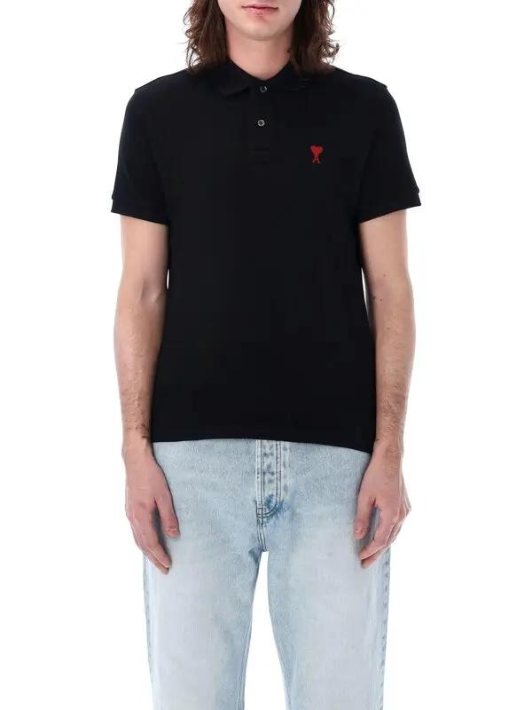 AMI Paris Of Coeur Cotton Polo Shirt With Two-button Placket - Nero