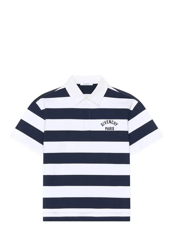 Givenchy Long-sleeve Striped Cotton Polo With Button-down Collar, Size - Blu