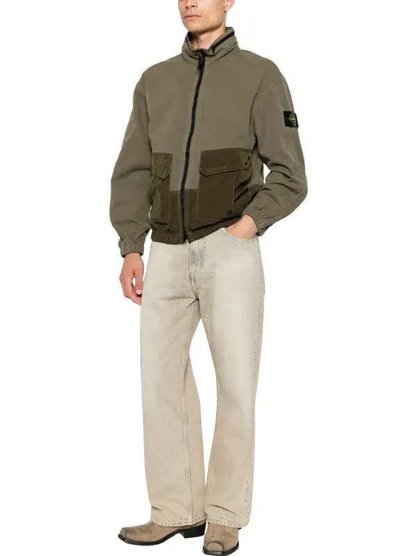 Stone Island Cotton Zip-front Utility Jacket With Foldaway Hood - Verde