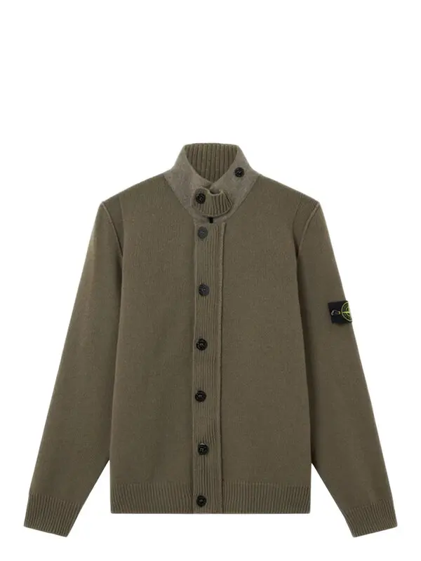 Stone Island Ribbed Wool Zip Sweater With Felt Trim - Verde