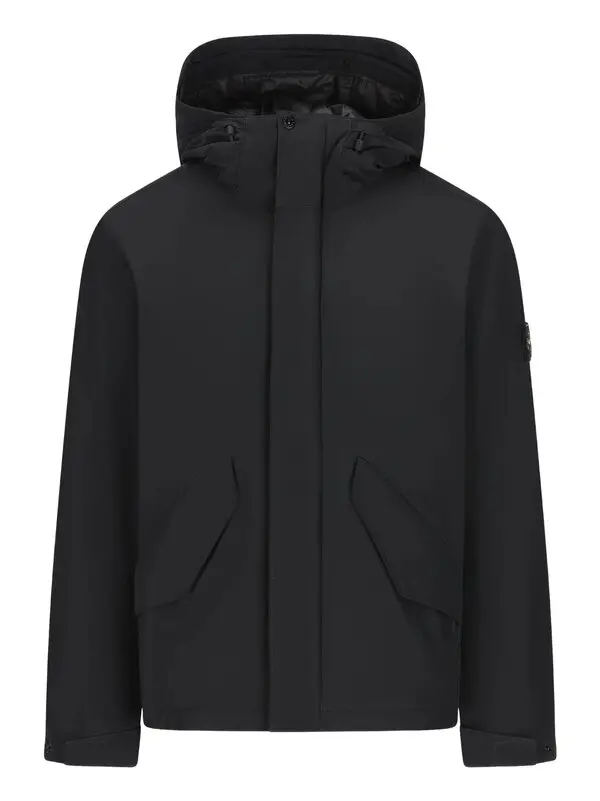 Stone Island Zip & Button Overshirt Jacket With Sleeve Badge, Size - Nero