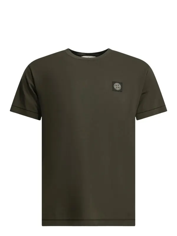 Stone Island Ribbed Neckline Slim-fit T-shirt With Compass Logo Patch - Verde