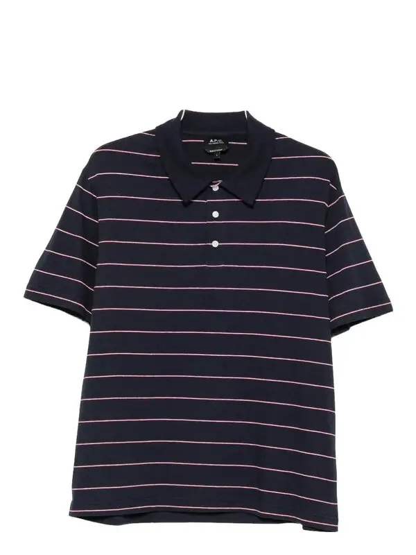A.p.c. Striped Button-front Polo Shirt With Embroidered Logo - Blu
