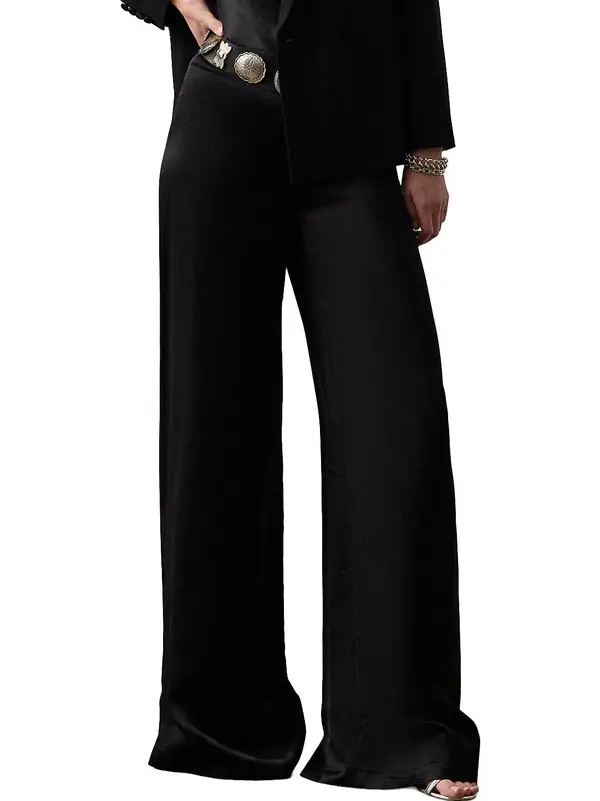 Ralph Lauren Daria Washed Satin Palazzo Pants - Black