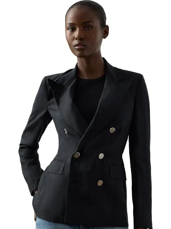 Ralph Lauren Camden Double-breasted Linen Blazer - Black