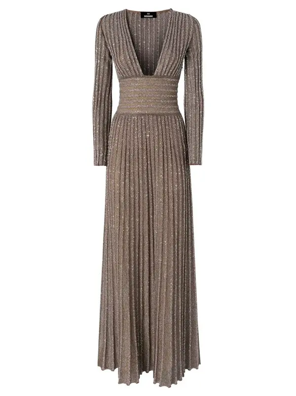 Missoni Long-sleeve Deep Neckline Maxi Dress - Pink