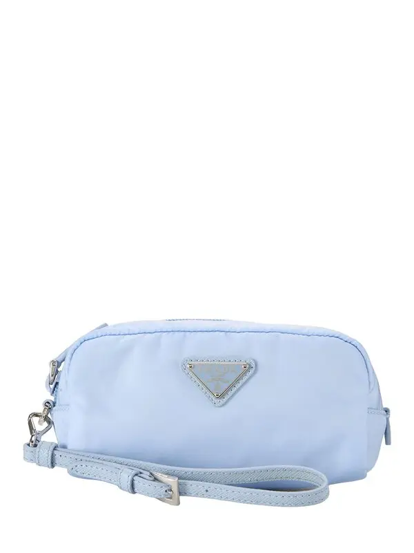 Prada Tessuto Nylon Pouch With Logo Plaque - Blue