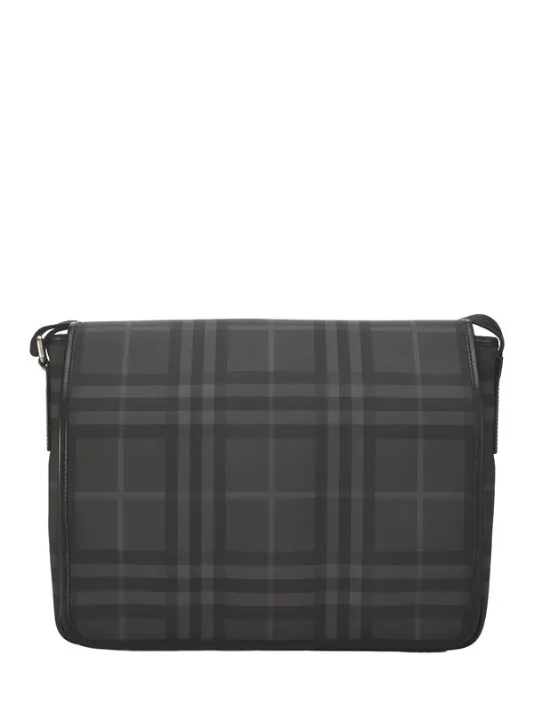 Burberry Smoked Check Canvas Messenger Bag With Leather Trim - Black
