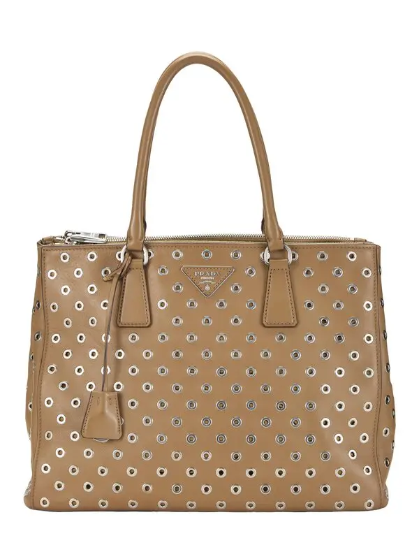 Prada Calfskin Grommet Galleria Tote - Beige