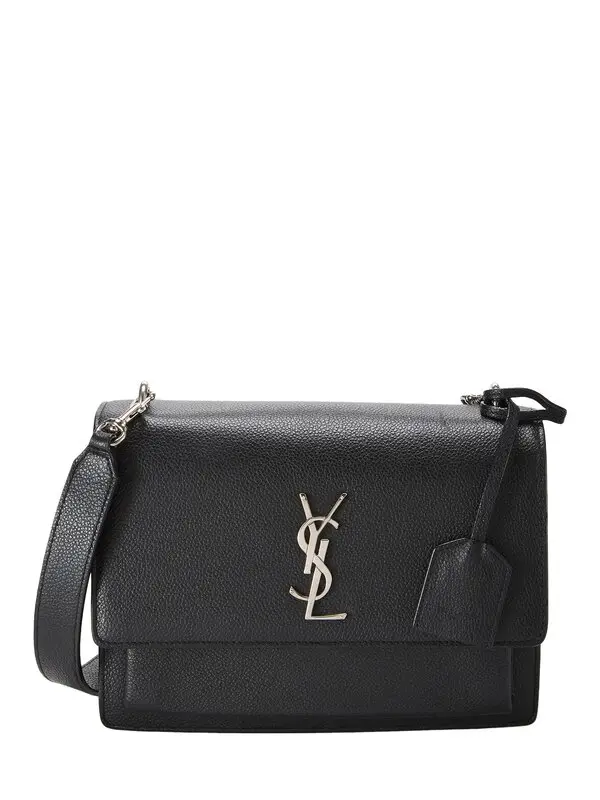 Saint Laurent Grainy Leather Sunset Shoulder Bag - Black