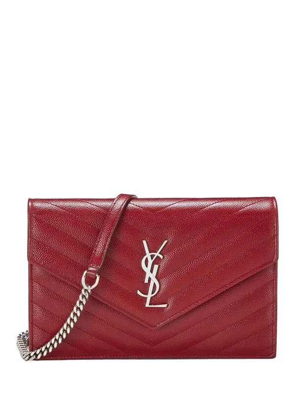 Saint Laurent Grained Calfskin Envelope Wallet On Chain - Red