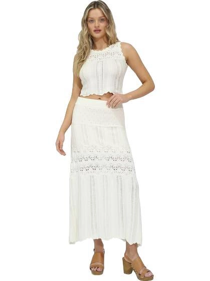 BELLE & BLOOM Crochet Maxi Skirt - White