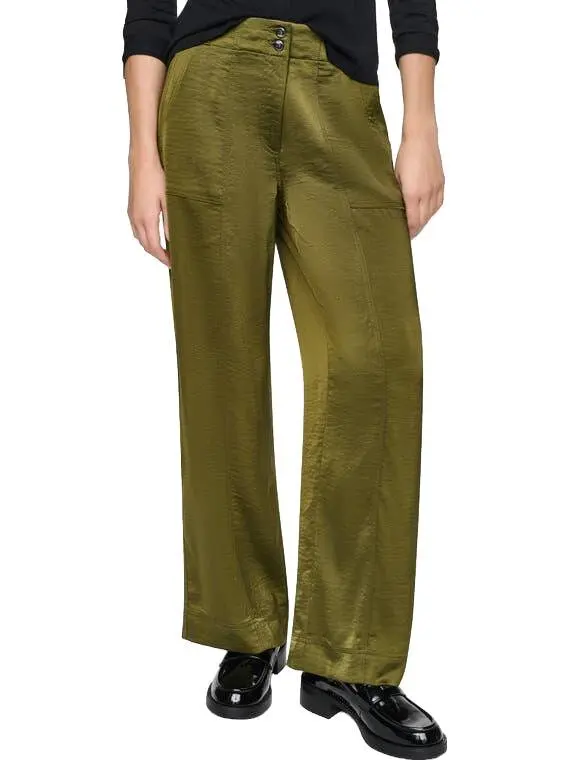 Dkny Wide Leg Glazed Pants - Dark Olive