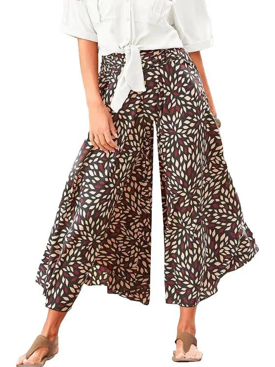 LASCANA Printed Flowy Wide-leg Culottes - Brown Printed